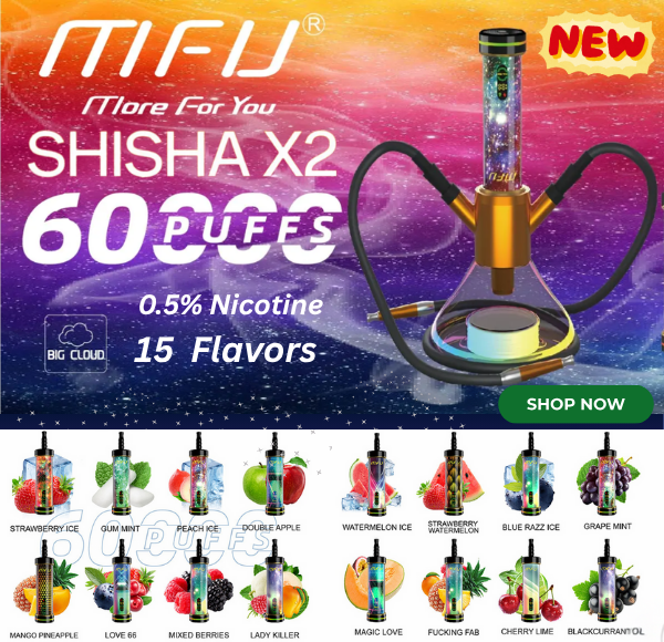 Buy MFU Shisha X2 60K Disposable Vape | 0.5% Nicotine – Myvpro